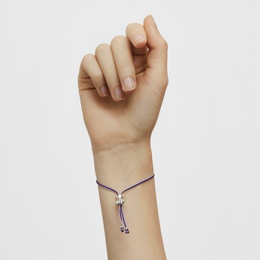 Pulsera de cordón lila y malva con oso de plata Bold Bear | TOUS