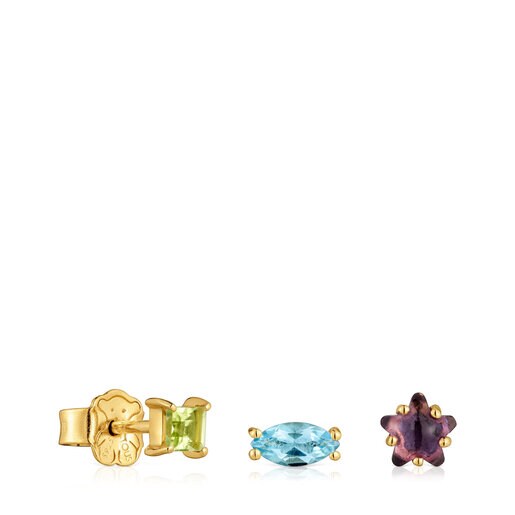 Pack of small Earrings with 18kt gold plating over silver and gemstones ...
