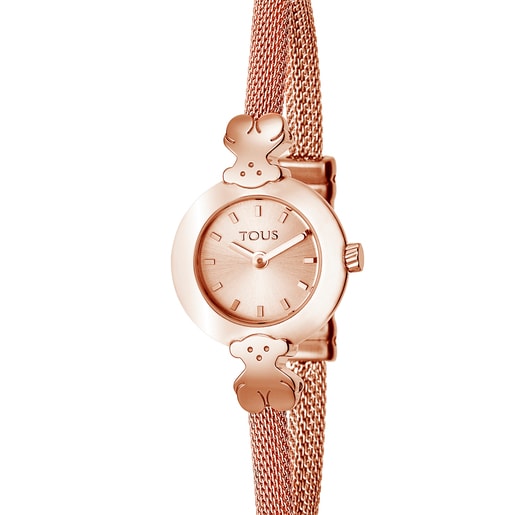 Reloj analógico Chic Mesh de acero IP rosado | TOUS