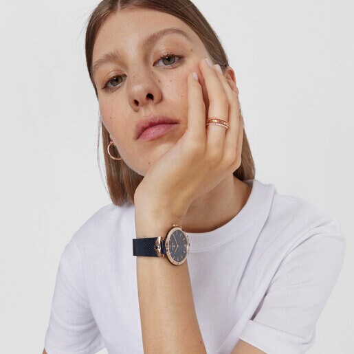 Two-tone rose and blue steel/IP S-Mesh Watch | TOUS