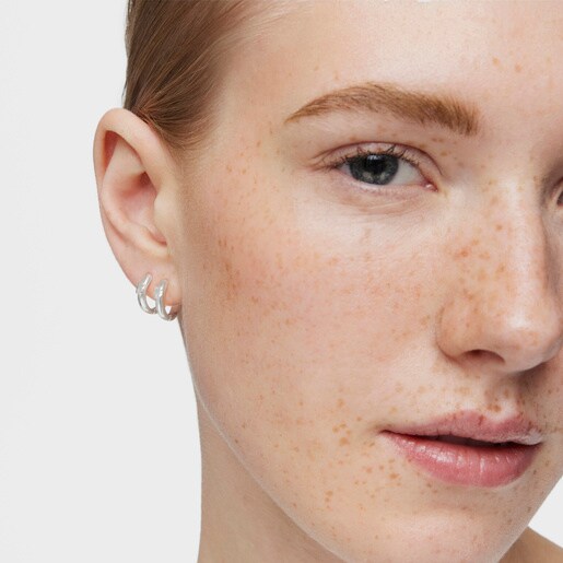 Silver TOUS Basics Hoop earrings with bear | TOUS