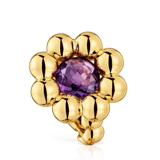 Medium flower Ring with 18kt gold plating over silver and amethyst ...
