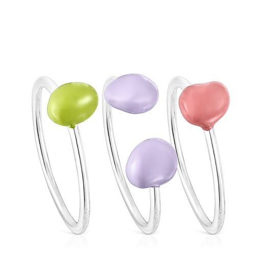 Pack de anillos de plata y esmalte de colores TOUS Joy Bits | TOUS