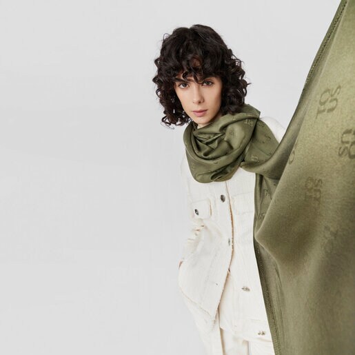 カーキのジャカードストールTOUS Square Logo Foulard | TOUS