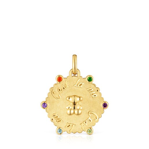 Medium 18kt gold-plated silver bear Pendant with gemstones Sugar Party ...