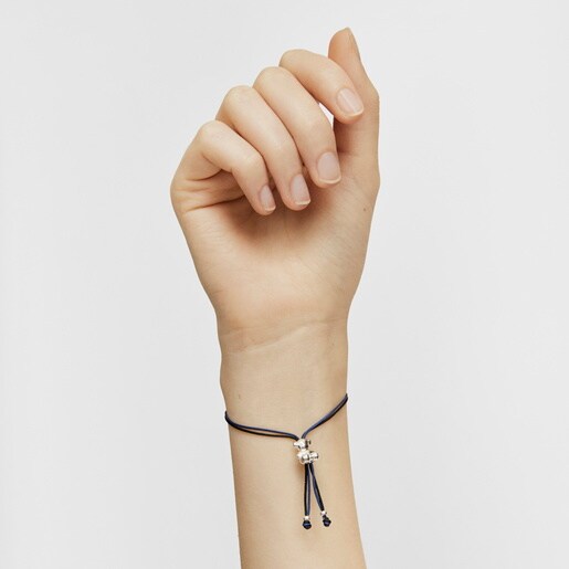 Pulsera de cordón negro y azul marino con oso de plata Bold Bear | TOUS