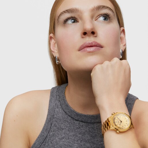 Analog Watch with gold-colored IPG steel bracelet and gold-colored face ...
