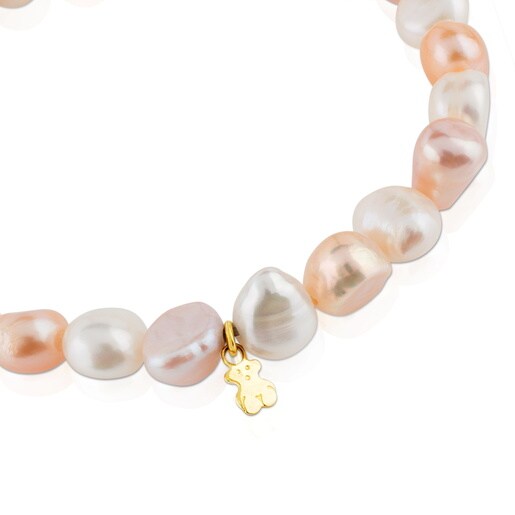 Gold Bracelet with multicolor baroque pearls and Bear motif TOUS Pearls ...