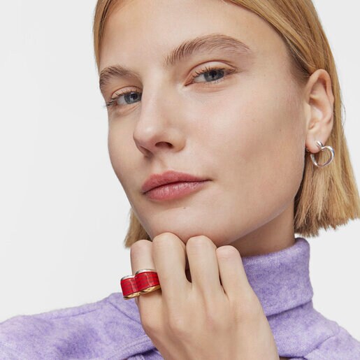 Set large two-tone heart and pink acetate Rings My Other Half | TOUS