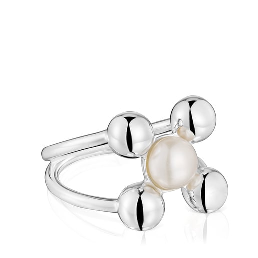 Large silver and cultured pearl motifs Ring Sugar Party | TOUS