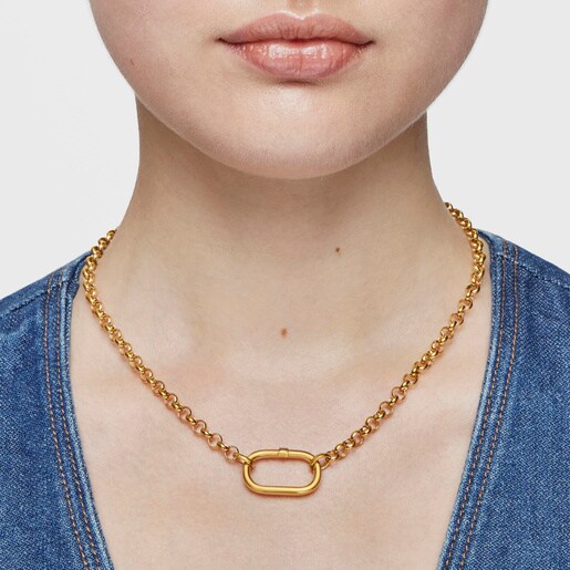 Anilla grande con baño de oro 18 kt sobre plata Hold Oval | TOUS