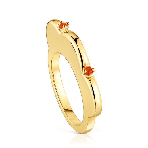 Large flower Ring with 18kt gold plating over silver and carnelian My ...