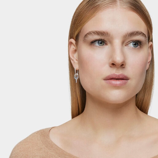 Silver single Hoop earrings with motif pendant TOUS MANIFESTO | TOUS