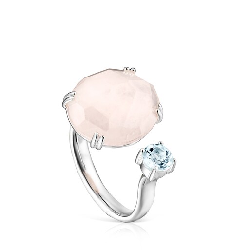 Anillo abierto Falla de Plata con Cuarzo rosa y Topacio | TOUS