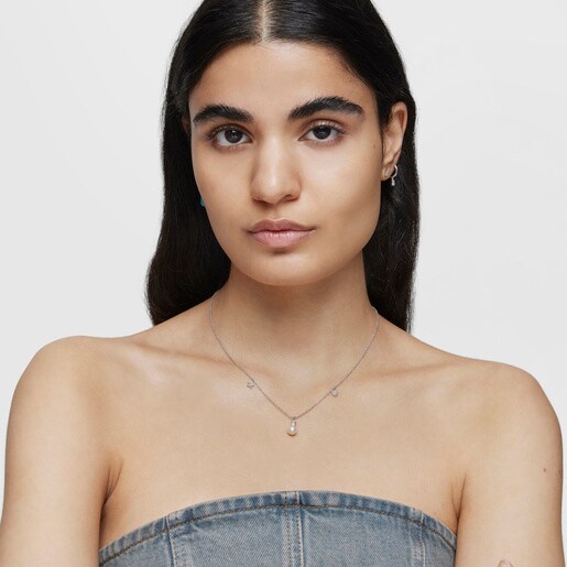 Short white-gold Necklace with diamonds, cultured pearl and motifs TOUS ...