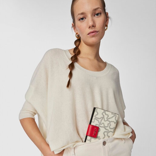 Medium Flat Kaos Icon Wallet in Multi Beige - Red | TOUS