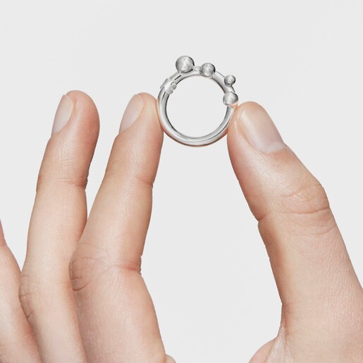 Anilla mediana de plata y detalles Hold | TOUS