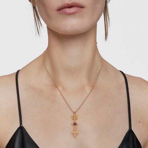 Short 18 kt gold-plated silver Necklace with gemstones Sugar Party | TOUS