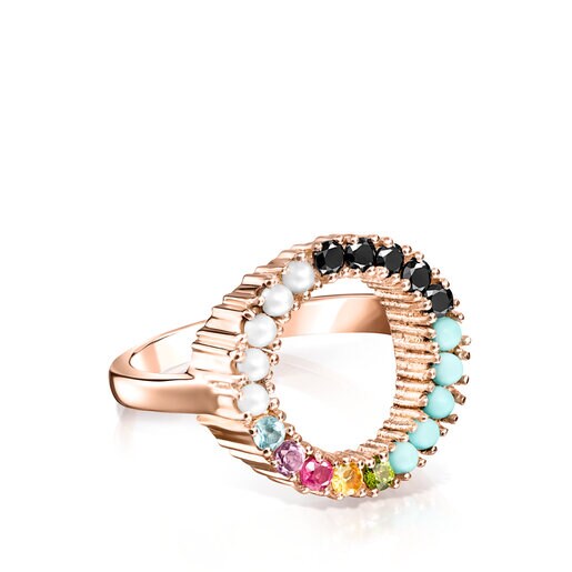 Disc Ring in Rose Silver Vermeil with muticolor Gemstones TOUS Straight ...
