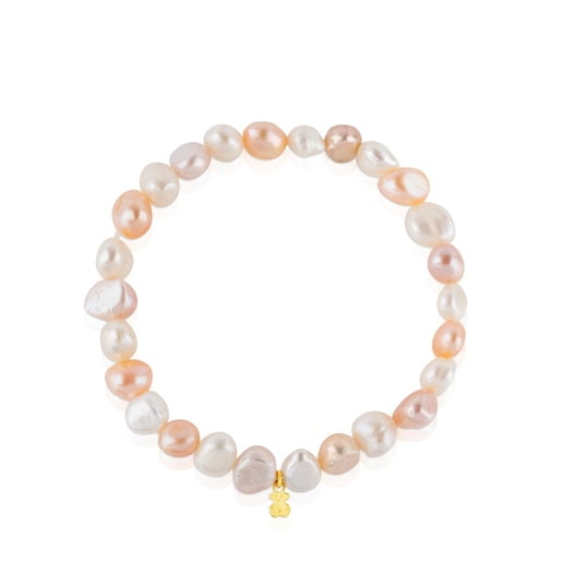 Gold Bracelet with multicolor baroque pearls and Bear motif TOUS Pearls ...