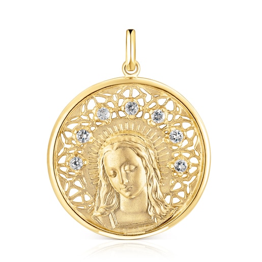 Medalla grande con baño de oro 18 kt sobre plata y topacio Tamara Falcó ...