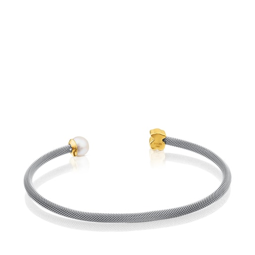 Steel and Gold Bracelet with Pearl and Bear motif TOUS Icon Mesh | TOUS